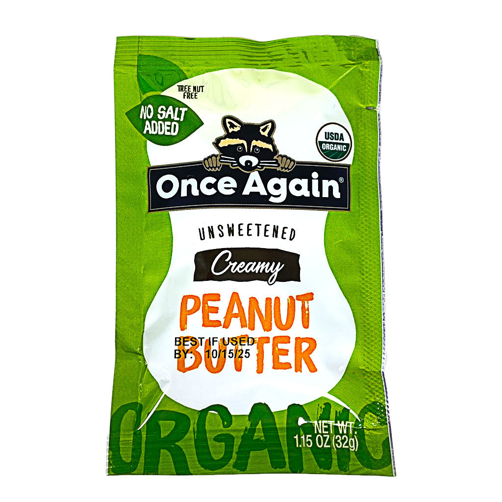 Once Again Unsweetened Organic Creamy Peanut Butter 1.15 oz- 10 Squeeze ...