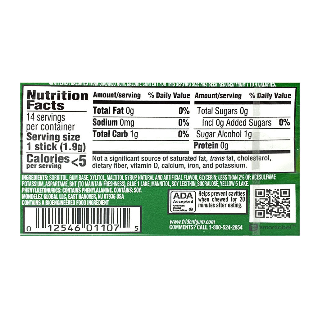 Wholesale Travel Size Trident Spearmint Sugar Free Gum- 14 sticks ...